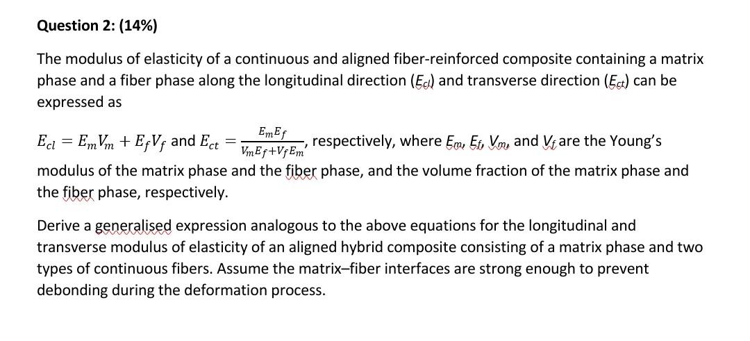 Solved The modulus of elasticity of a continuous and aligned | Chegg.com