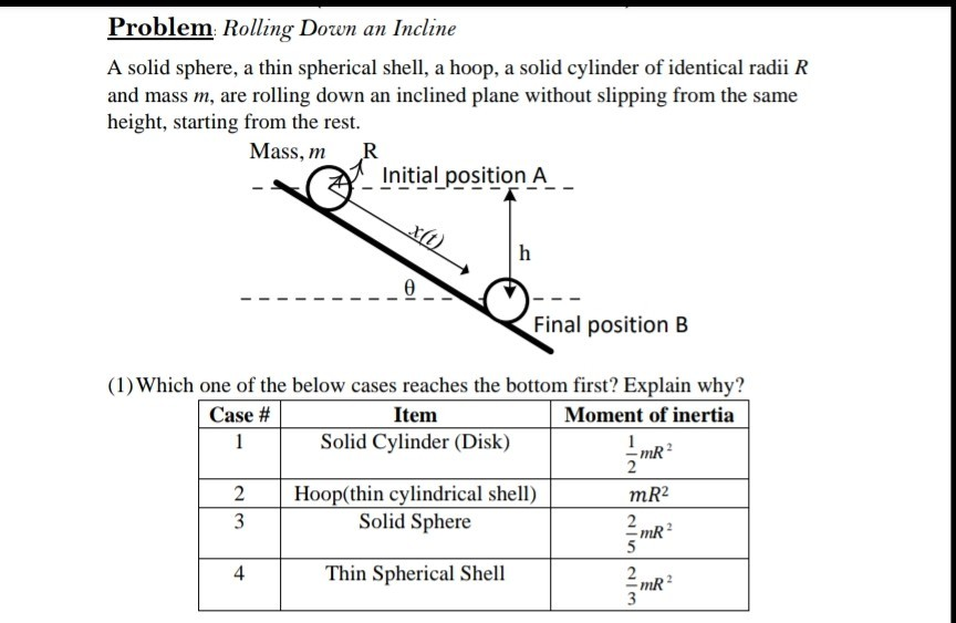 Solved Problem Rolling Down an Incline A solid sphere, a | Chegg.com