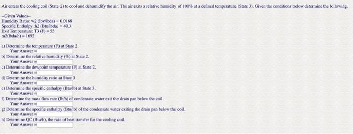 Solved Giver ABCEFAir enters the cooling coil (State 2) to | Chegg.com