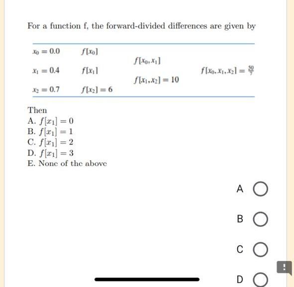Solved For a function f, the forward-divided differences are | Chegg.com
