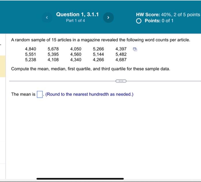 Solved A random sample of 15 articles in a magazine revealed | Chegg.com
