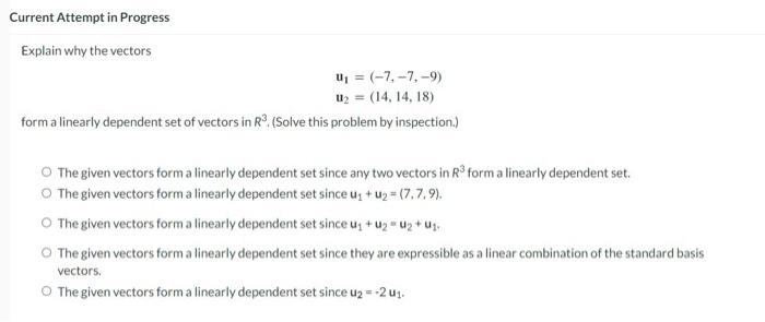 Solved Current Attempt in Progress Explain why the vectors | Chegg.com