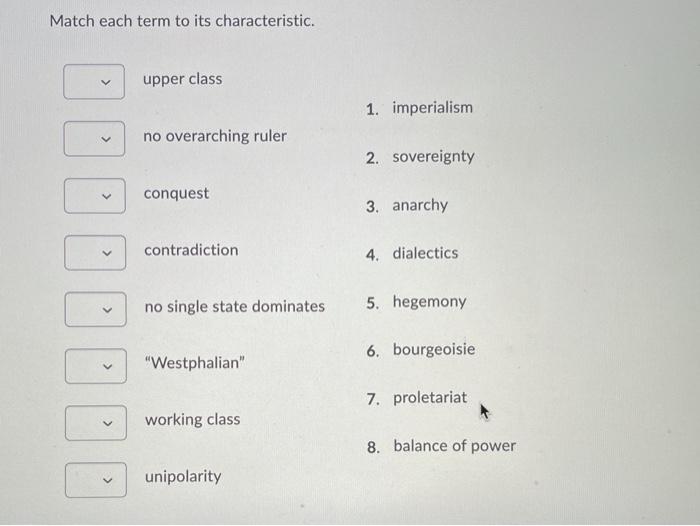 Solved Match each term to its characteristic. upper class 1. | Chegg.com