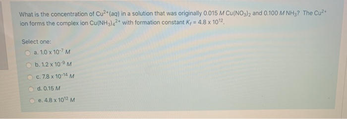 Solved What is the concentration of Cu2+ (aq) in a solution | Chegg.com
