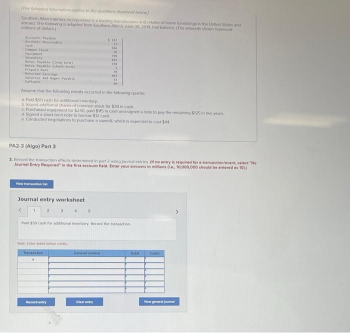 Solved Required information PA2-3 (Algo) Recording | Chegg.com