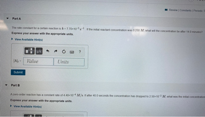 Solved Review Constants Periodic T Part A The rate constant | Chegg.com