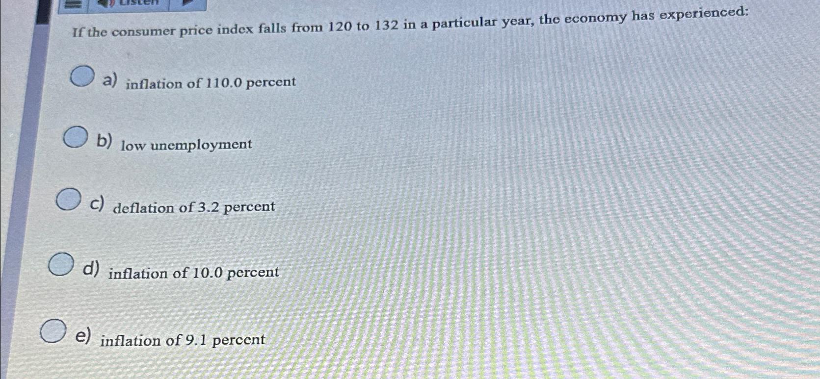 Solved If the consumer price index falls from 120 ﻿to 132 | Chegg.com