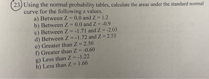 Solved (23) Using the normal probability tables, calculate | Chegg.com
