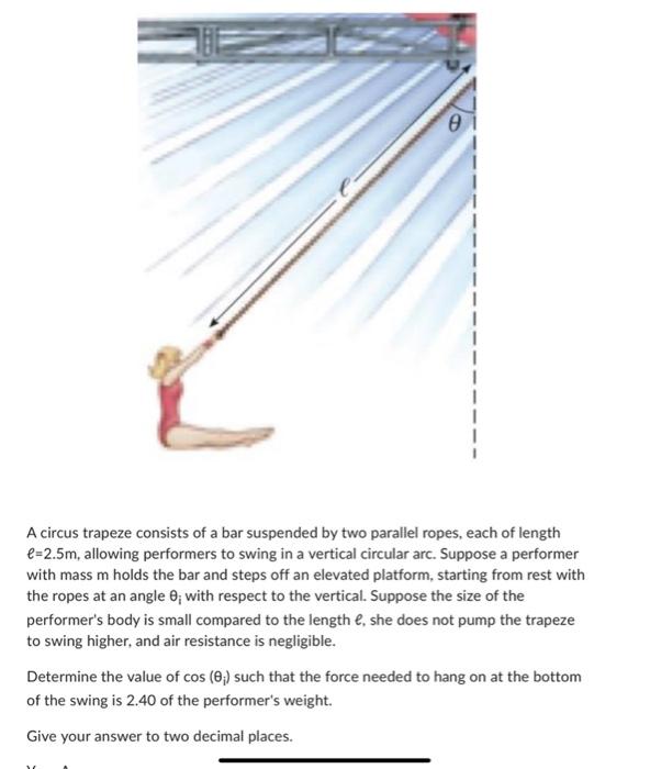Solved A circus trapeze consists of a bar suspended by two | Chegg.com