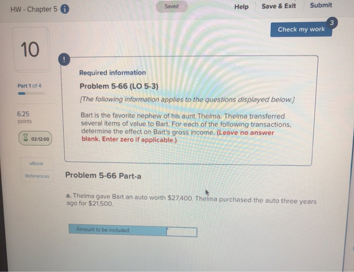 Solved Saved HW - Chapter 5 6 Help Save & Exit Submit Check | Chegg.com