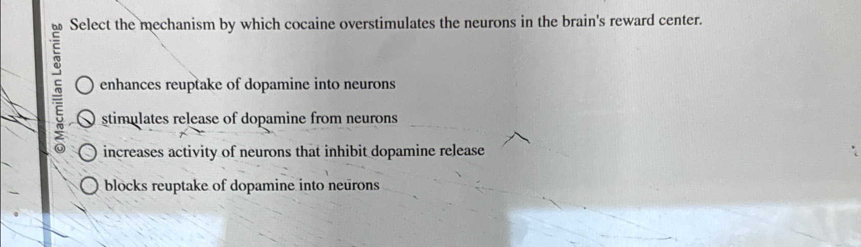 Solved bo Select the mechanism by which cocaine | Chegg.com