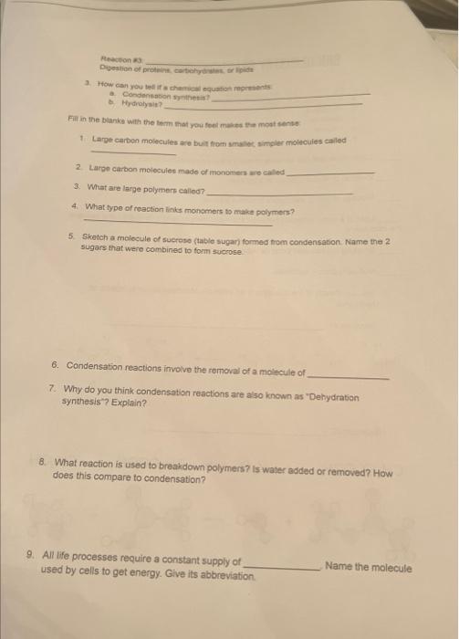 Solved BIOCHEMISTRY REACTIONS WORKSHEET Maten the defrution | Chegg.com