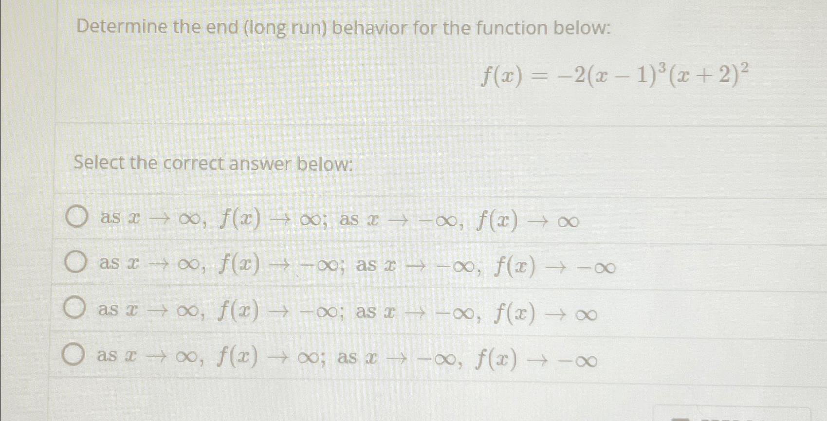 Solved Determine the end (long run) ﻿behavior for the | Chegg.com