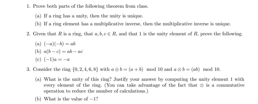 Solved 1. Prove both parts of the following theorem from | Chegg.com