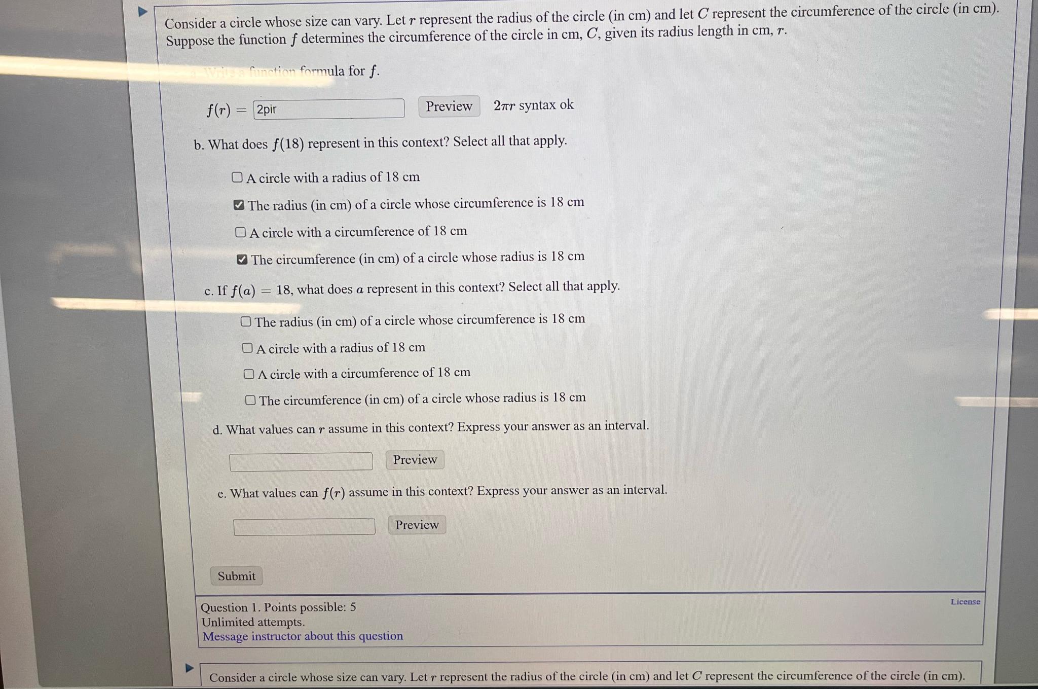 Solved Consider a circle whose size can vary. Let r | Chegg.com