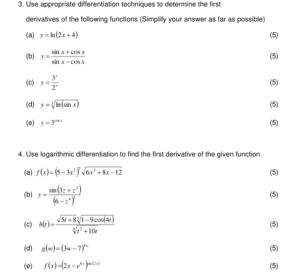 Solved 3. Use appropriate differentiation techniques to | Chegg.com