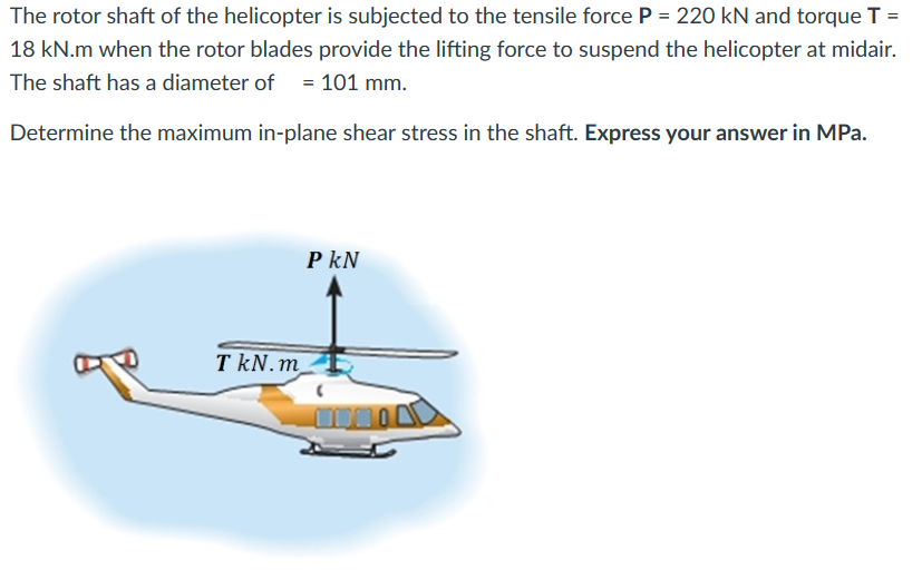 Solved The rotor shaft of the helicopter is subjected to the | Chegg.com