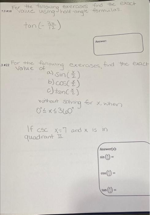 Solved value using half-angle formulas. tan(−123π) Answer: 2 | Chegg.com