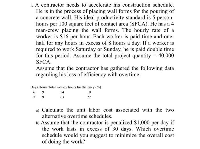 Solved 1 A Contractor Needs To Accelerate His Construction Chegg