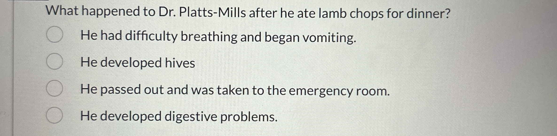 Solved What happened to Dr. ﻿Platts-Mills after he ate lamb | Chegg.com