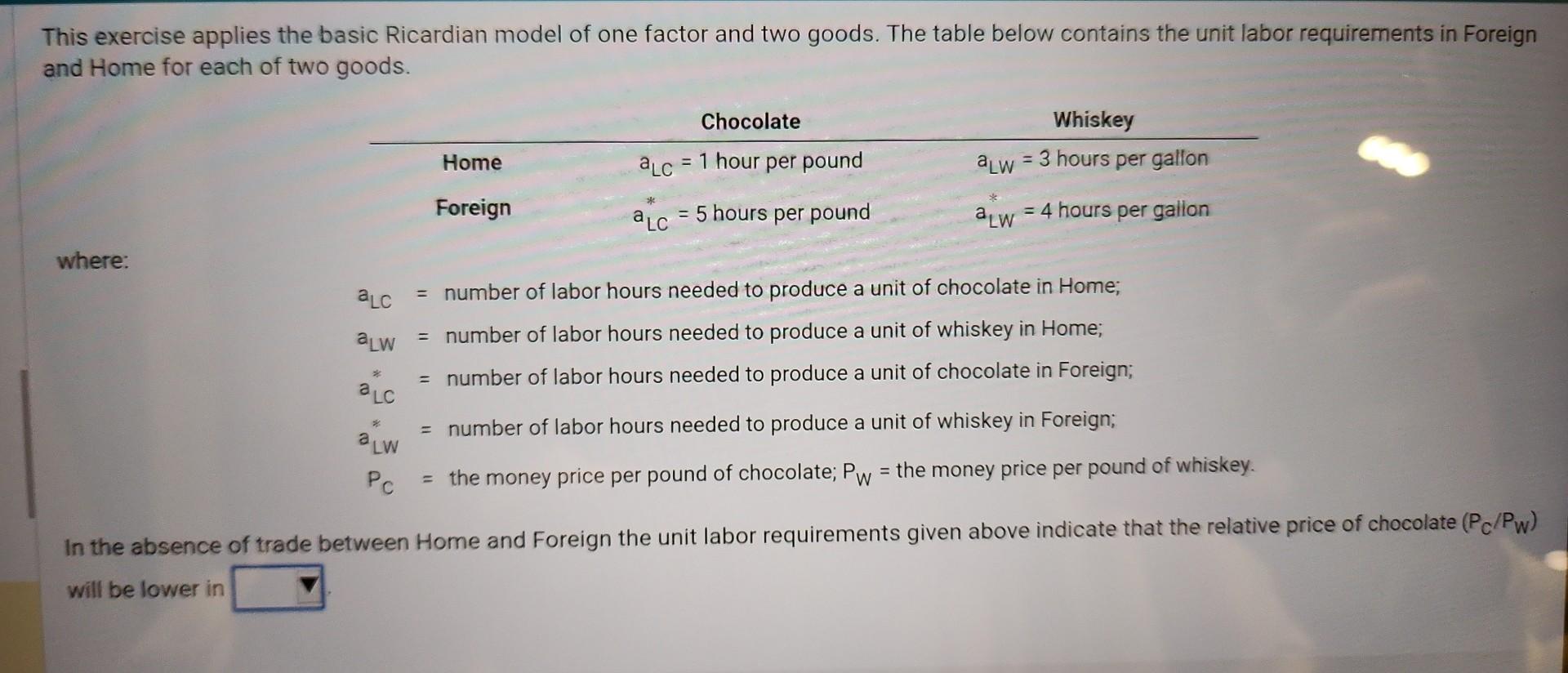 Solved This exercise applies the basic Ricardian model of | Chegg.com