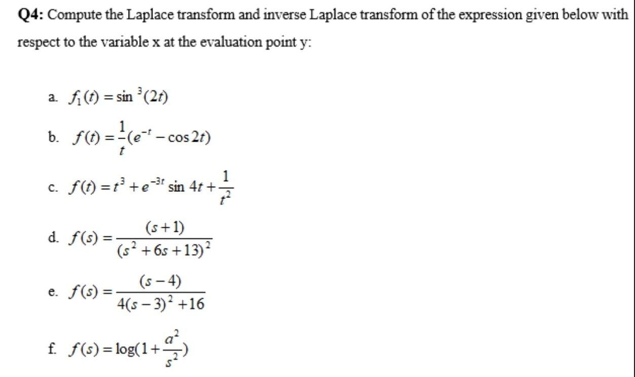 Solved Q4: Compute the Laplace transform and inverse Laplace | Chegg.com