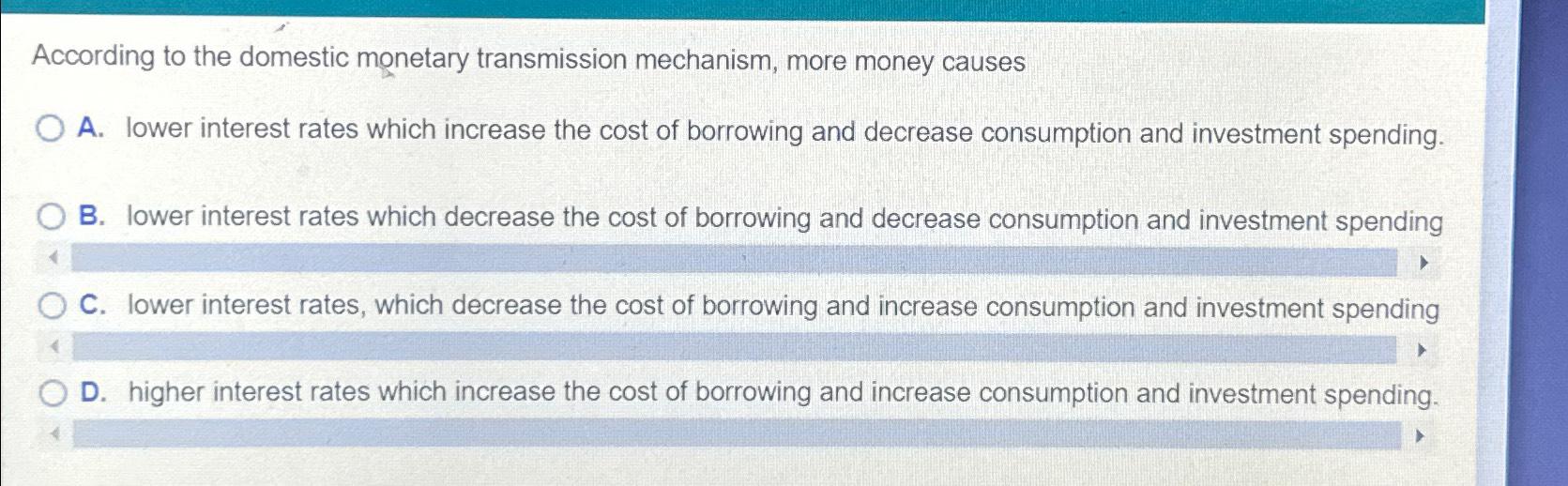 Solved According to the domestic monetary transmission | Chegg.com
