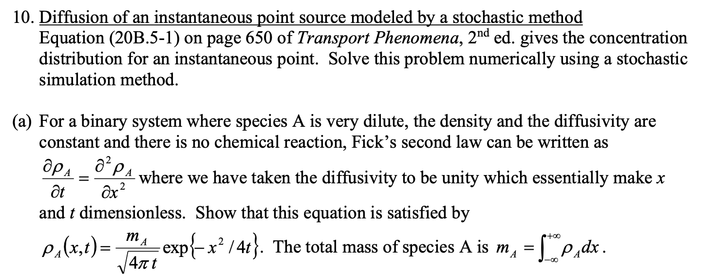 Solved Diffusion of an ﻿instantaneous point source modeled | Chegg.com