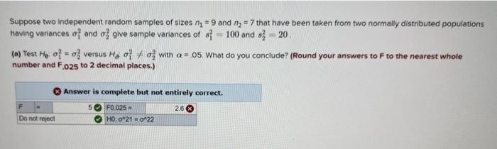 Solved Suppose two independent random samples of sizes n1=9 | Chegg.com