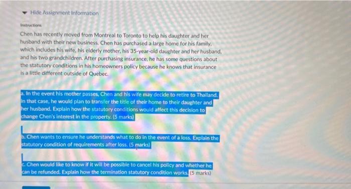 Solved Hide Assignment Information Instructions Chen has | Chegg.com