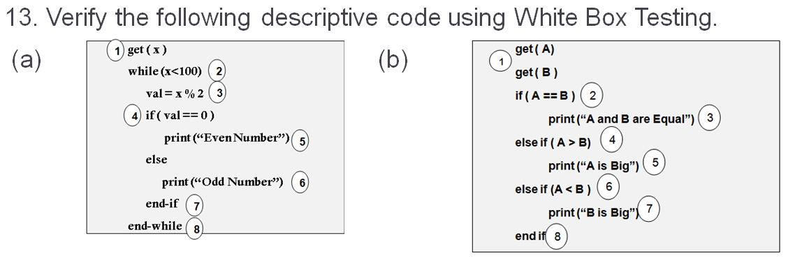 Solved Verify the following descriptive code using White Box | Chegg.com