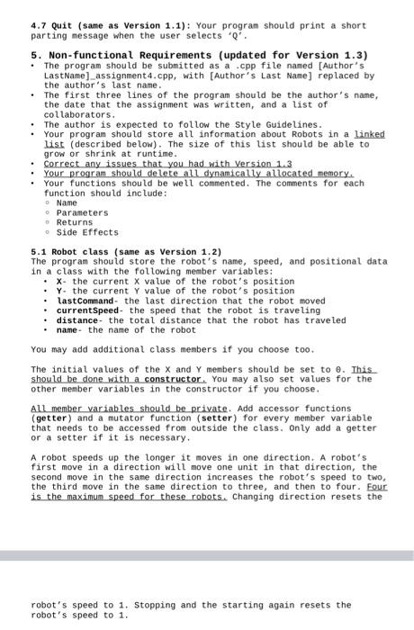 4.2 Menu (updated for Version 1.3): the user should | Chegg.com