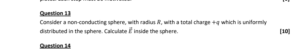 Solved Question 13Consider a non-conducting sphere, with | Chegg.com