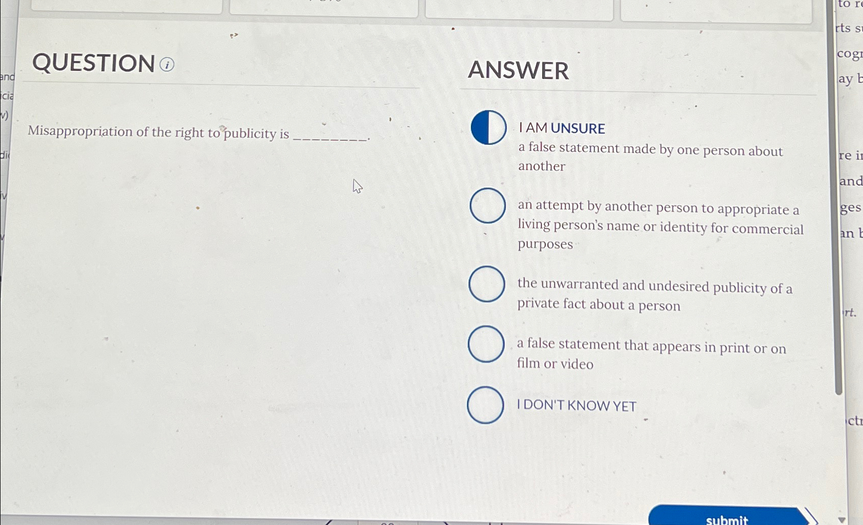 Solved QUESTION (i)Misappropriation of the right to | Chegg.com