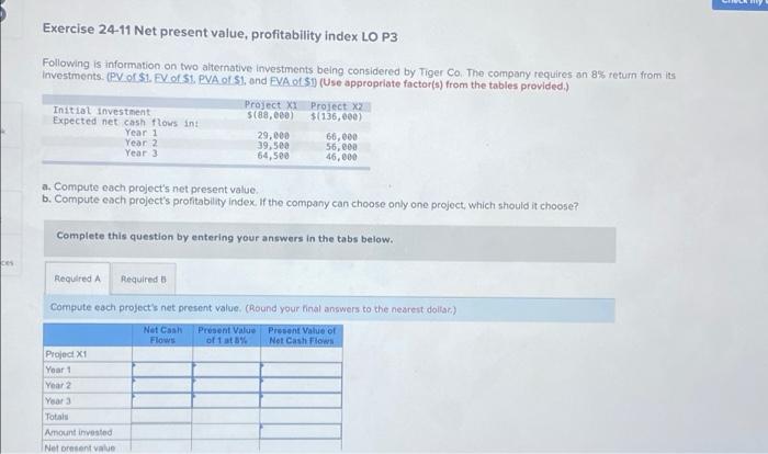 Solved Exercise 24-11 Net present value, profitability index | Chegg.com