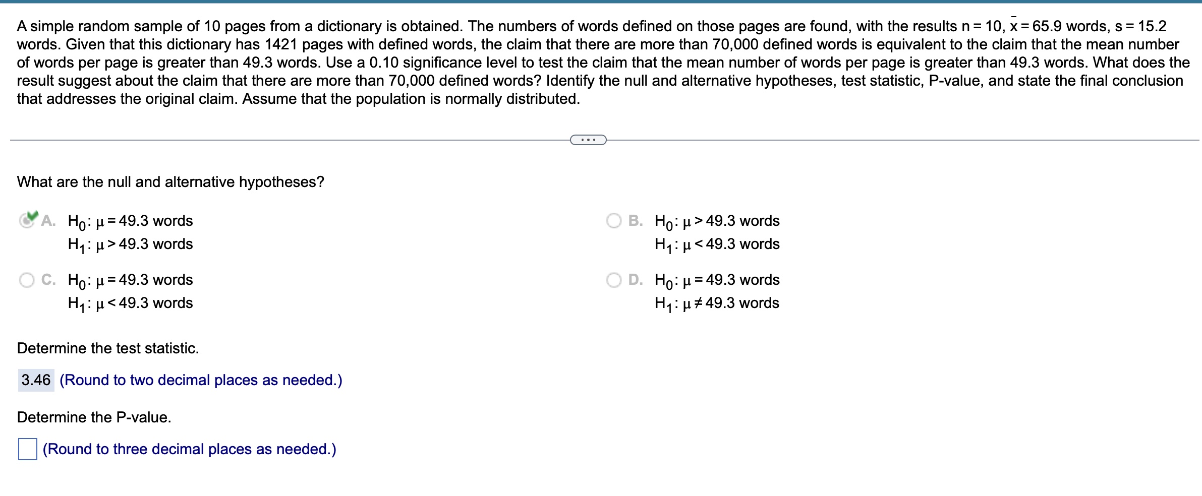 A simple random sample of 10 ﻿pages from a dictionary | Chegg.com