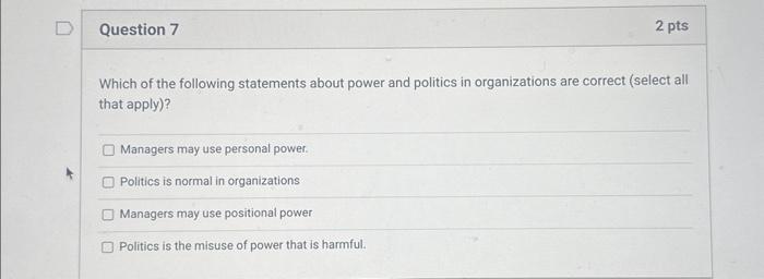 Solved Which of the following statements about power and | Chegg.com