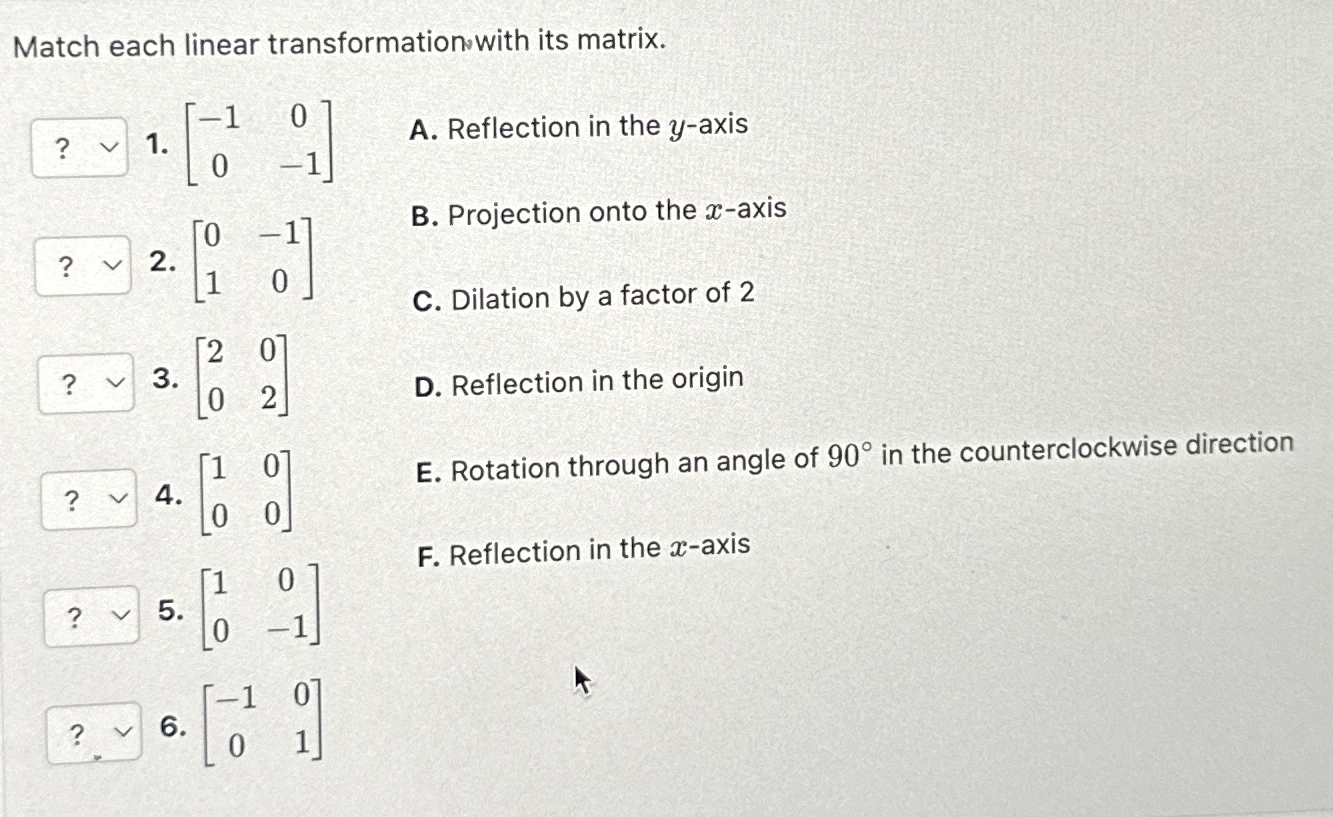 Solved Match each linear transformation with its | Chegg.com