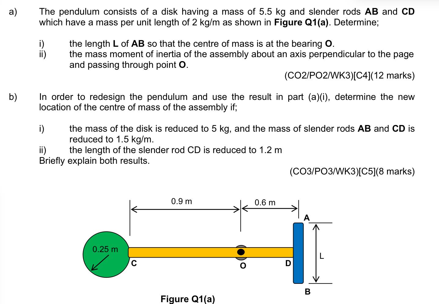 Solved a) ﻿The pendulum consists of a disk having a mass of | Chegg.com