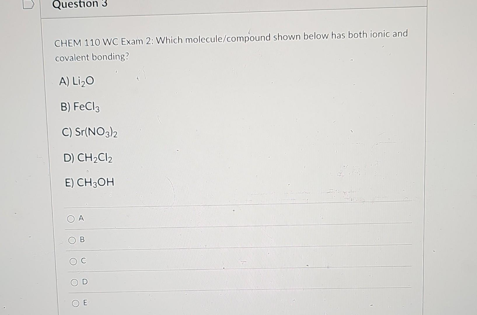 Solved CHEM 110 WC Exam 2: Which molecule/compound shown | Chegg.com