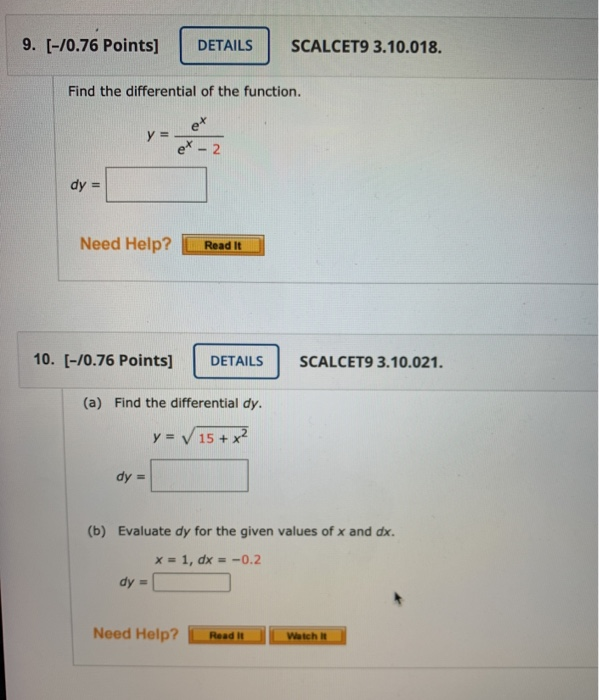 Solved 9. [-70.76 Points] DETAILS SCALCET9 3.10.018. Find | Chegg.com