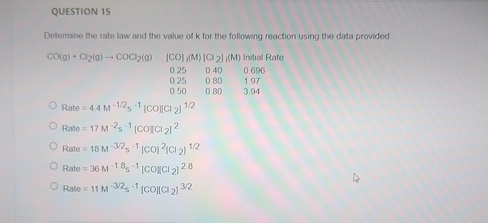 Solved Determine the rate law and the value of k for the | Chegg.com