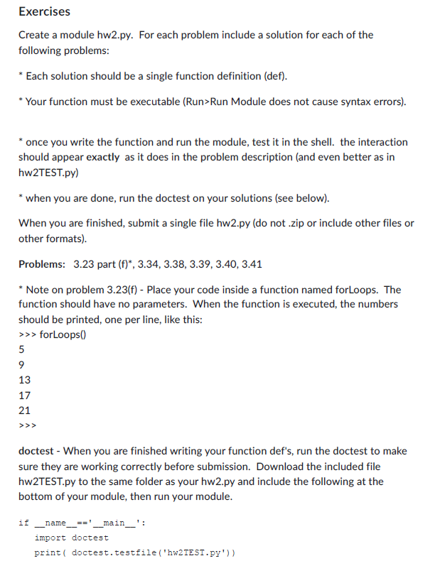 Solved Exercisescreate A Module Hw2 Py ﻿for Each Problem
