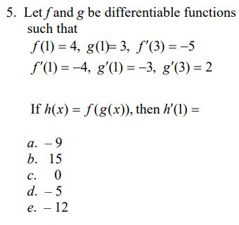 Solved Let f ﻿and g ﻿be differentiable functionssuch | Chegg.com