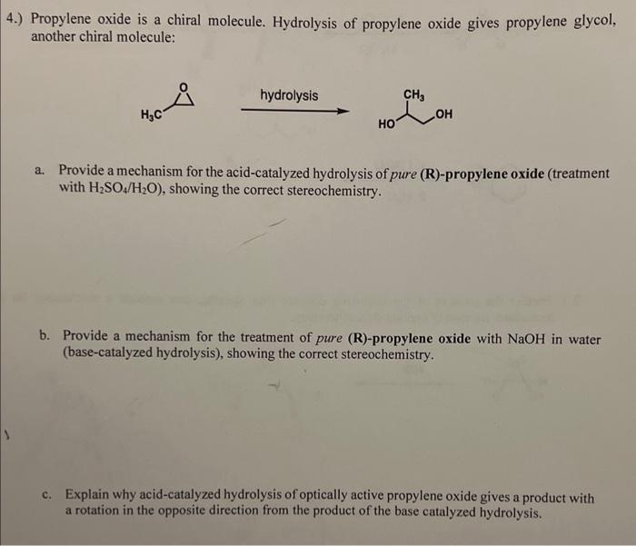 Solved Propylene oxide is a chiral molecule. Hydrolysis of | Chegg.com