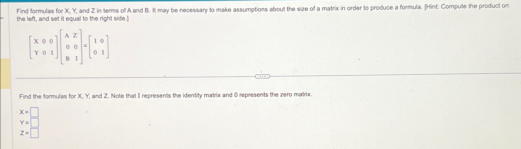 Solved Find formulas for x,Y, ﻿and Z ﻿in terms of A and B. | Chegg.com