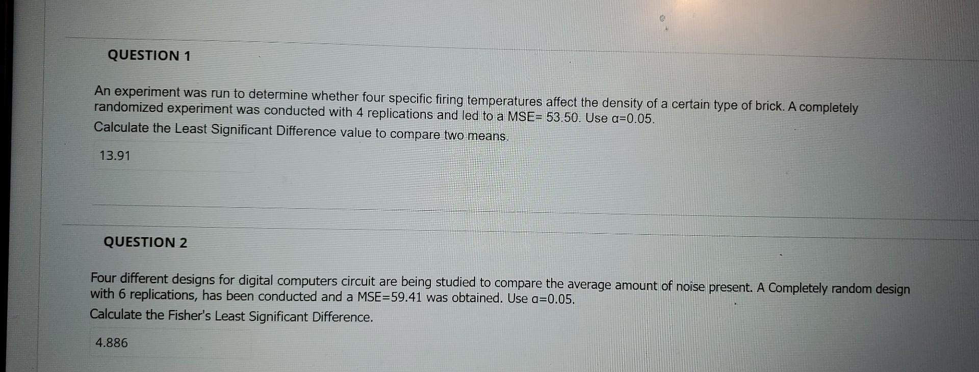 Solved An experiment was run to determine whether four | Chegg.com