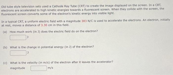 Solved Old tube style television sets used a Cathode Ray | Chegg.com