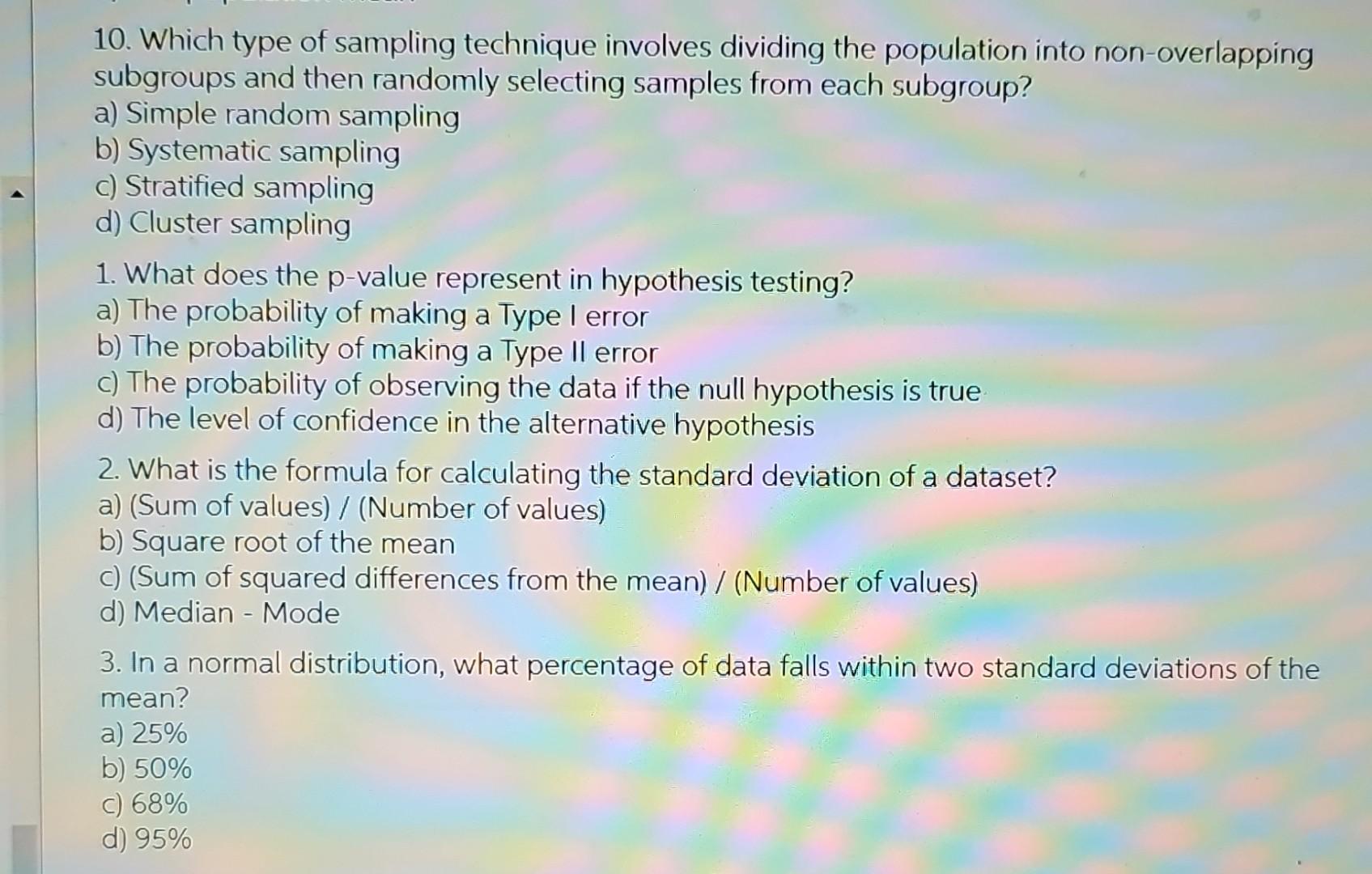 Solved 10. Which type of sampling technique involves | Chegg.com