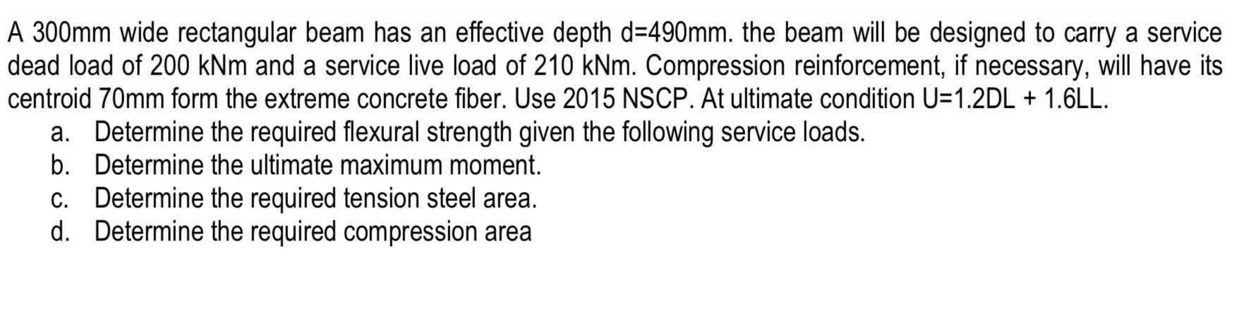 Solved A 300mm ﻿wide rectangular beam has an effective depth | Chegg.com